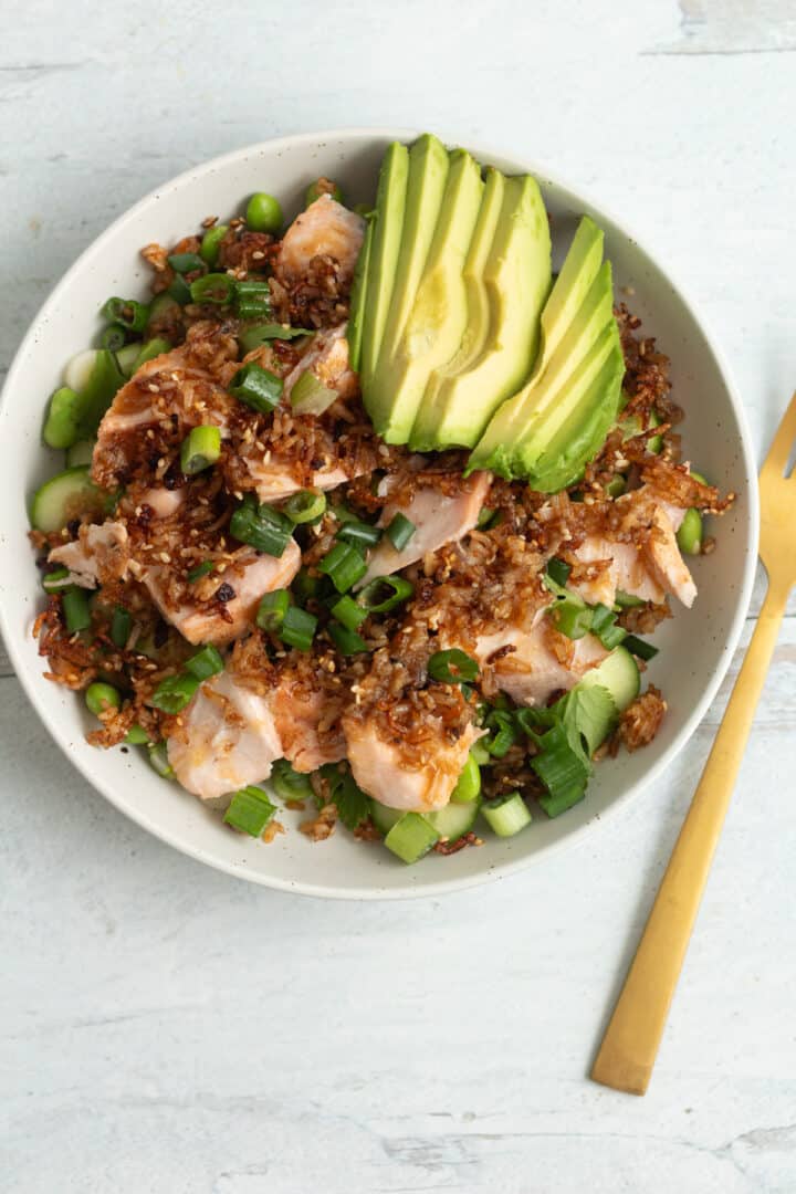 Crispy Rice Salmon Cucumber Salad For One - One Girl. One Kitchen.